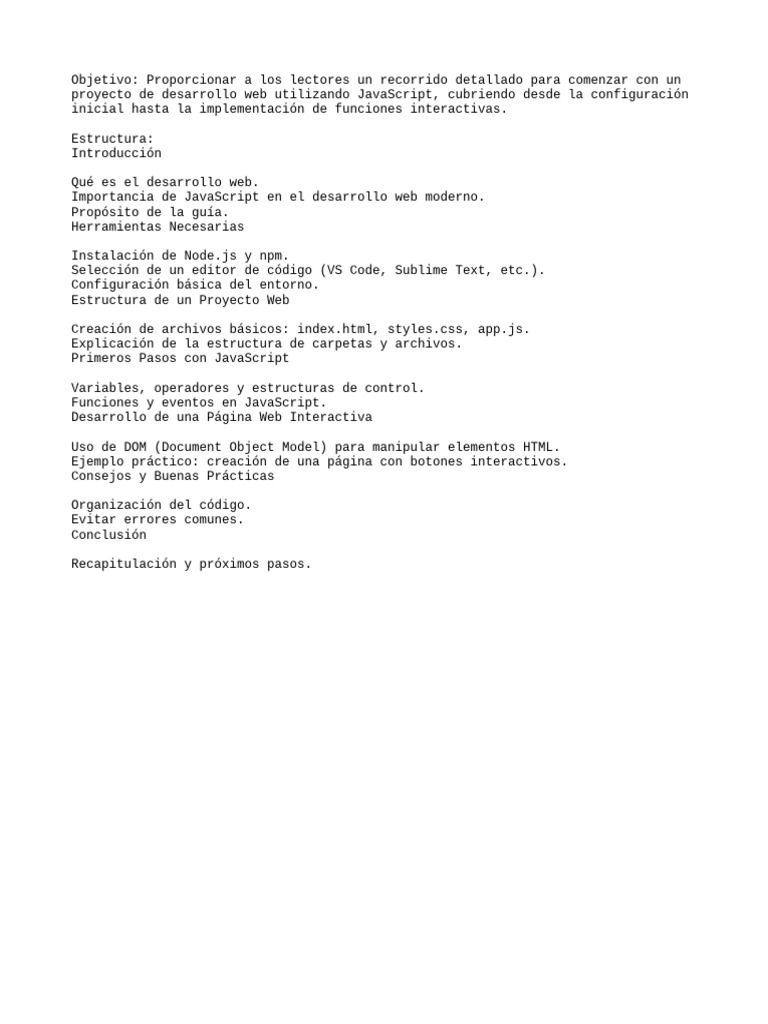 Guía Completa para Iniciar Un Proyecto de Desarrollo Web Con JavaScript | PDF