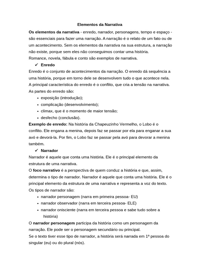 Elementos Essenciais da Narrativa | PDF | Narrativa | Novela