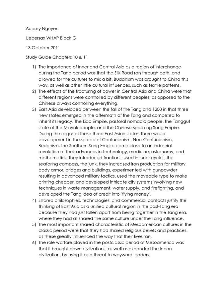 Study Guide Chap 10&11 WHAP | PDF