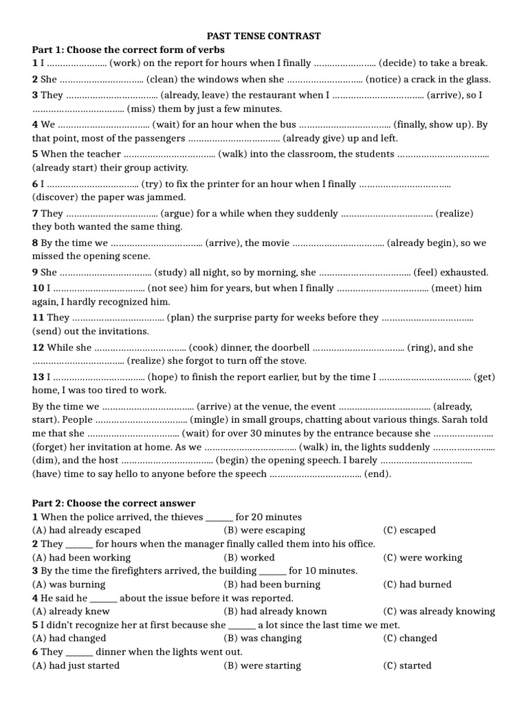 Past Tense Contrast Do Bai | PDF