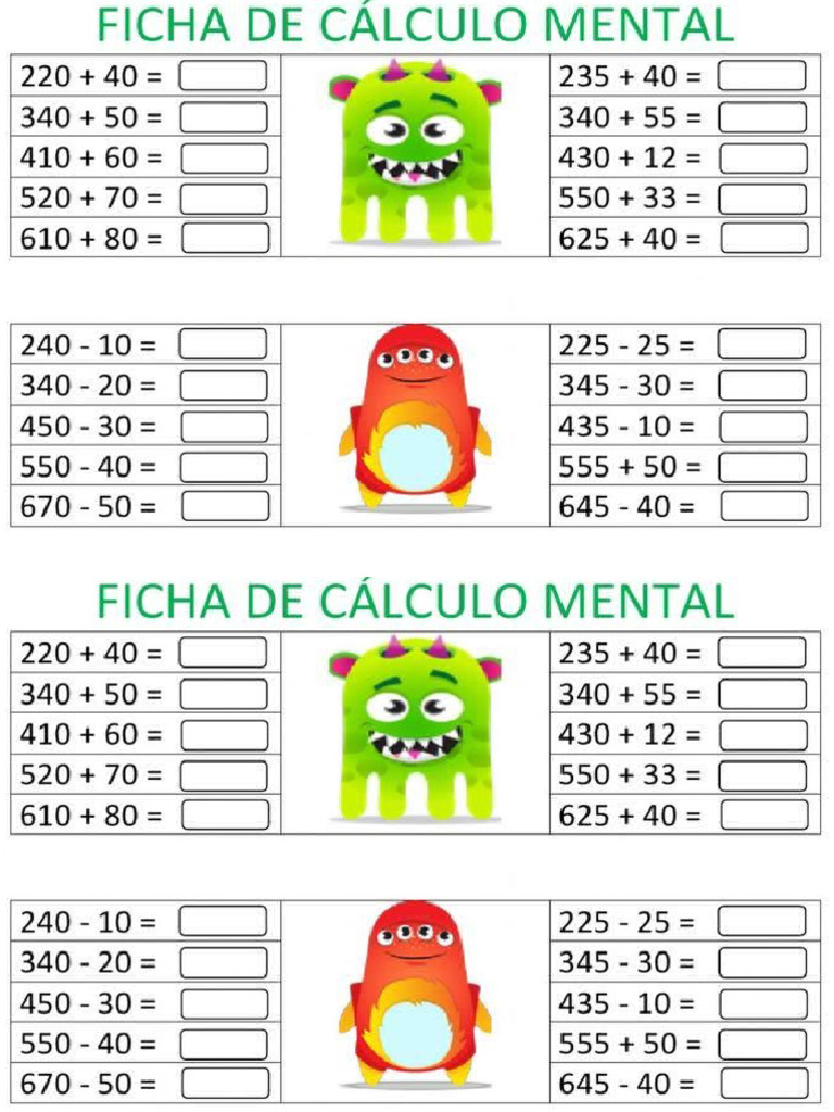 Fichas Calculo Mental | PDF