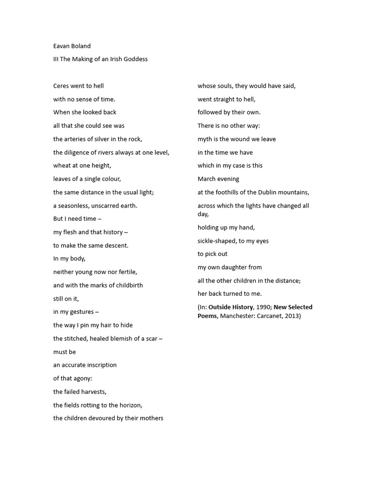 Eavan Boland - Making of an Irish Goddess.docx | PDF