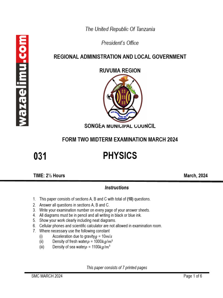 F2 Physics March 2024 | PDF | Buoyancy | Water