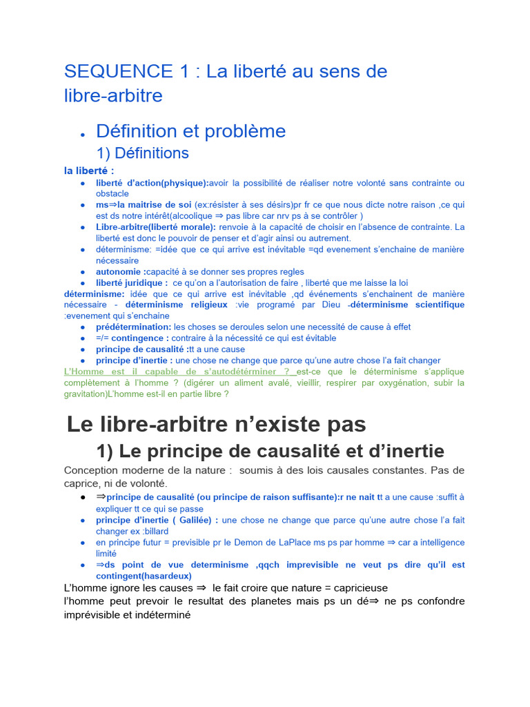 Fiches Philo | PDF | Déterminisme | Liberté