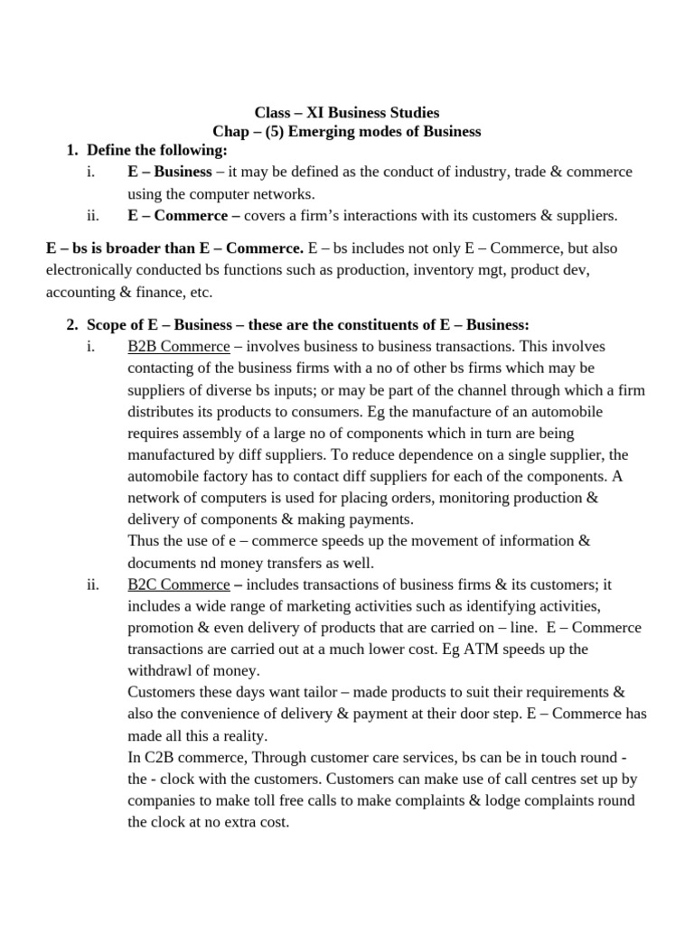 CH - 5 Emerging Modes of Bs (21-22) | PDF | Business | Business Economics