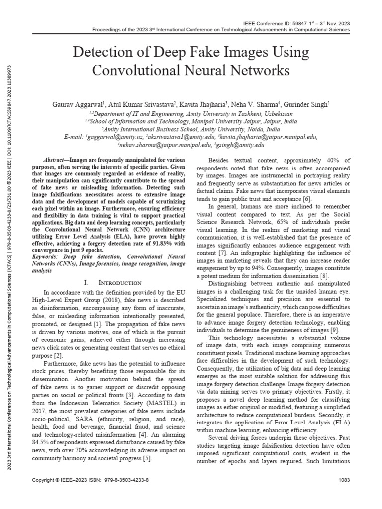 Detection of Deep Fake Images Using Convolutional Neural Networks | PDF | Artificial Neural ...