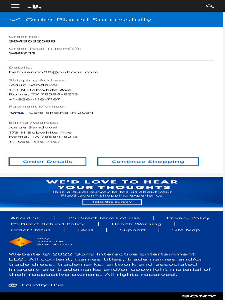 Order Confirmation PlayStation® | PDF