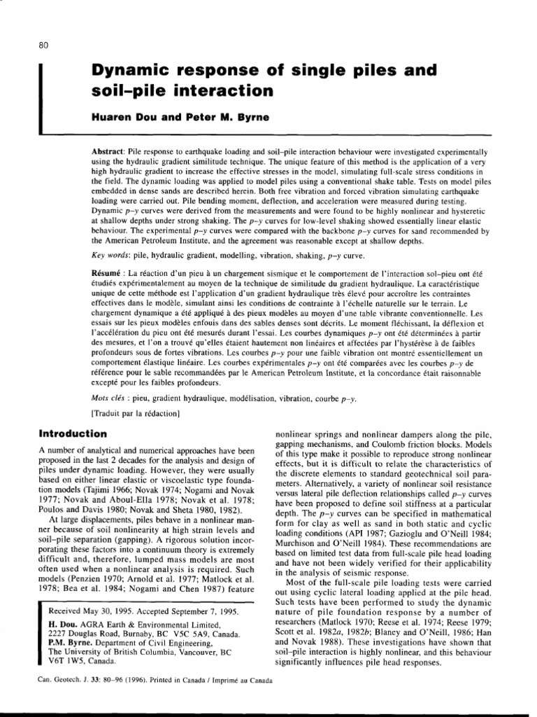 1996 - Dynamic Response of Single Piles and Soil Pile Interaction | PDF