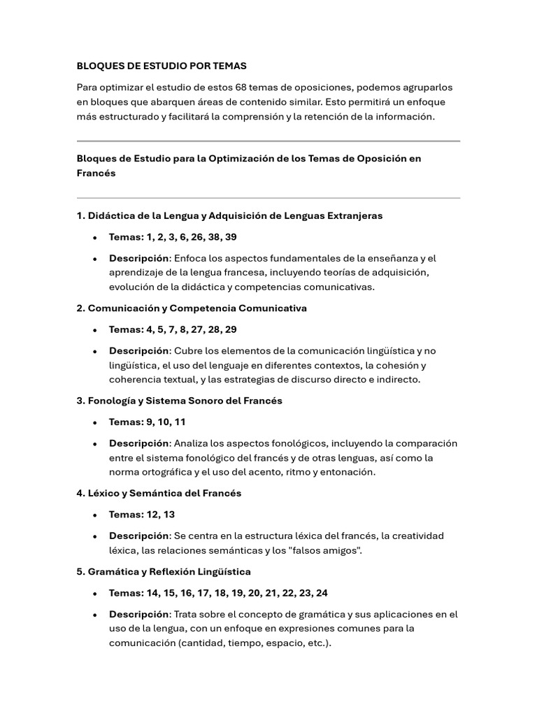 6 Bloques Estudio Temas | PDF | Lingüística | Francia