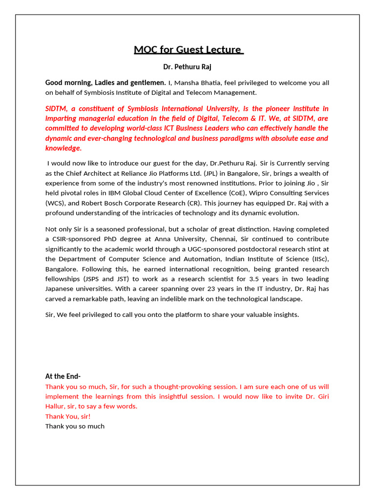 Moc Guest Lecture PethuruRaj | PDF