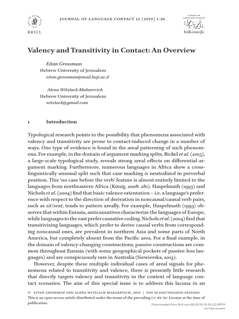 Valency and Transitivity in Language Contact | PDF | Verb | Clause