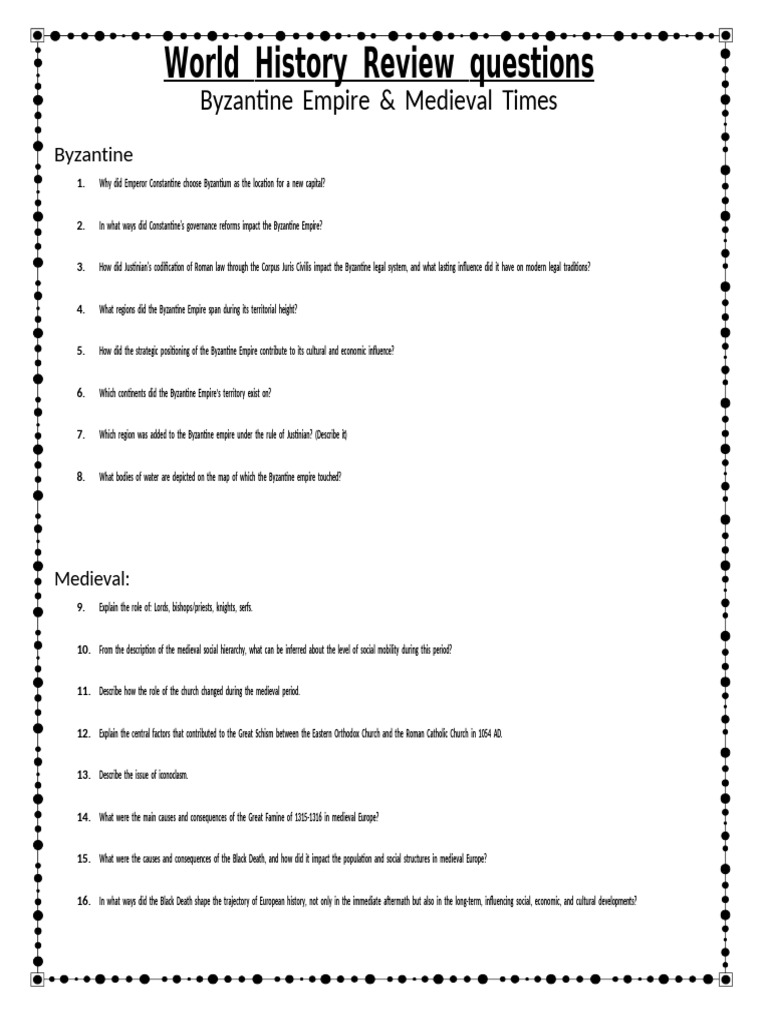 Byzantine Empire & Medieval Europe Quiz | PDF