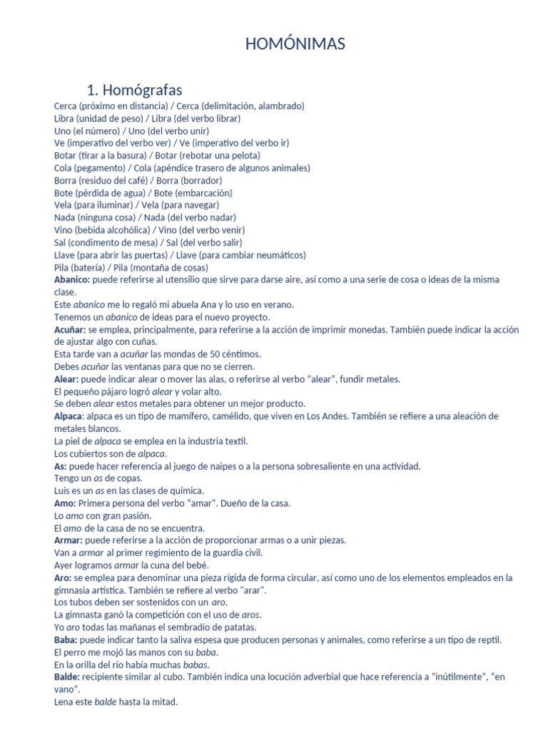 Lista de Palabras Homonimas y Parónimas | PDF | Verbo