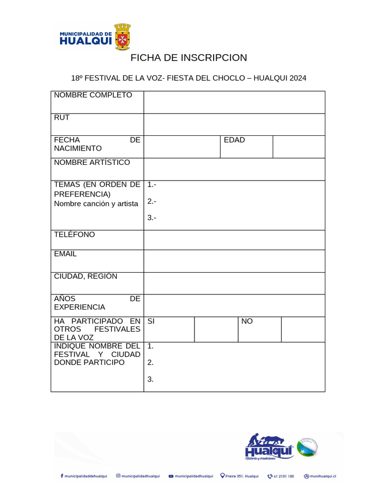 Inscripción Festival de la Voz 2024 | PDF