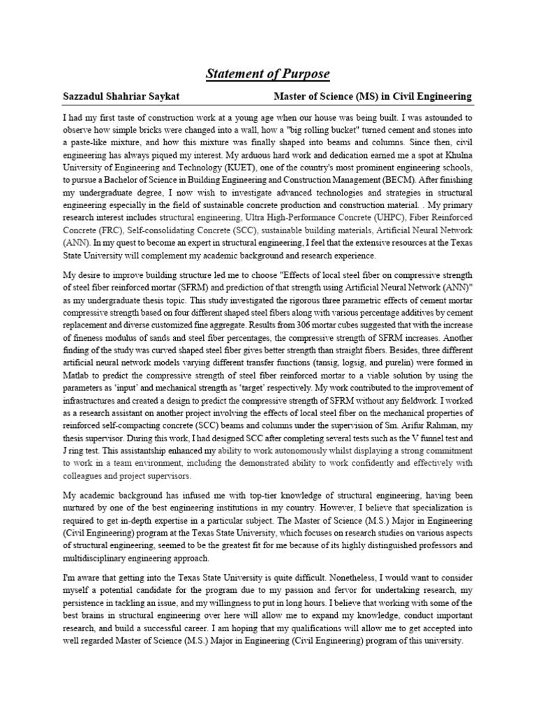 Statement of Purpose | PDF | Concrete | Building Engineering