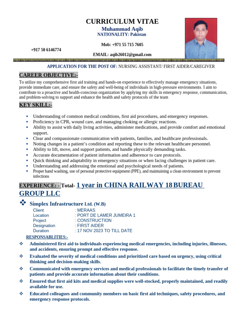 cv,s | PDF | First Aid | Patient