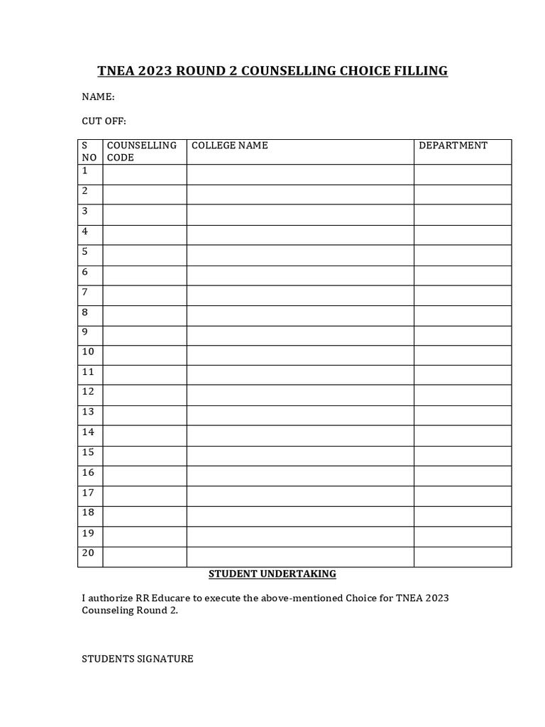 Tnea 2023 Round 2 Counselling Choice Filling | PDF