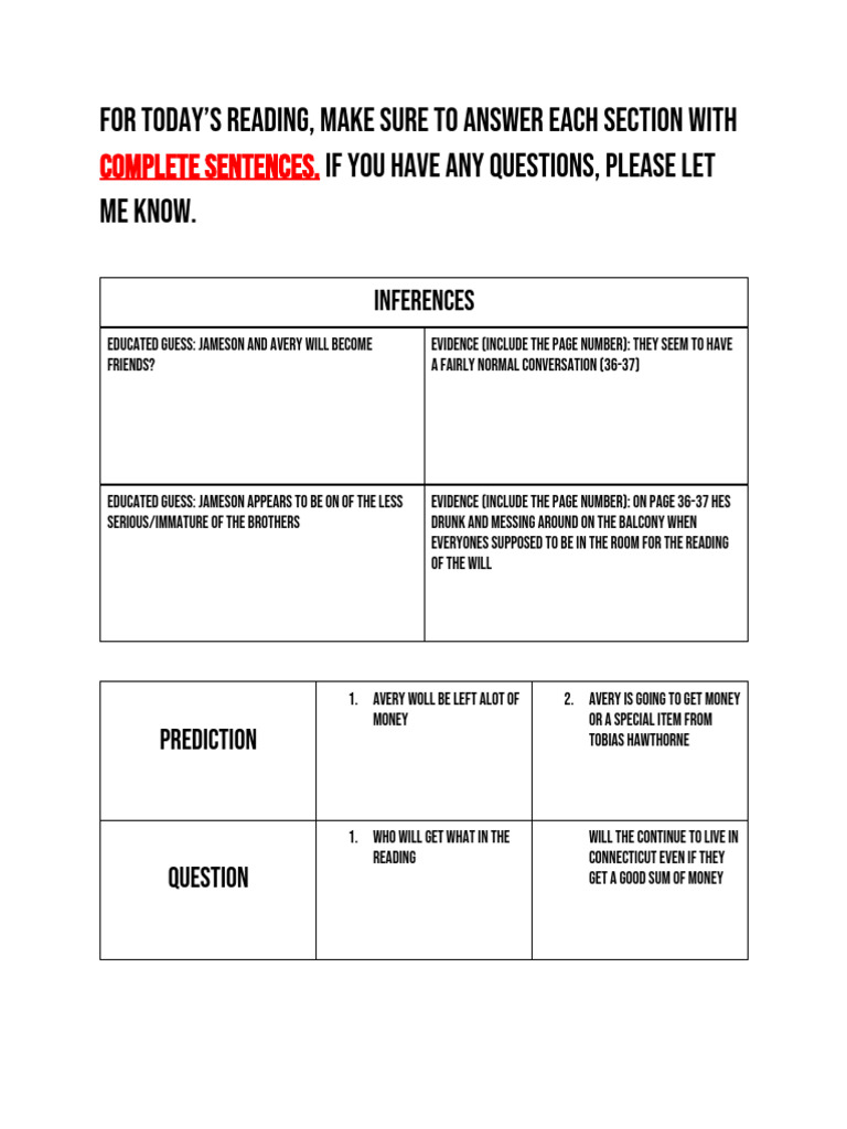 Inferences, Predictions, Questions | PDF