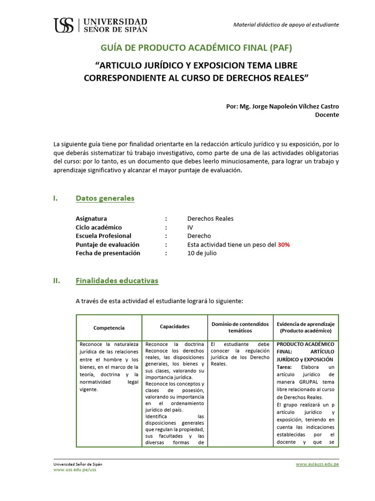 Guía de Producto Académico Final (PAF) | PDF | Evaluación | Propiedad