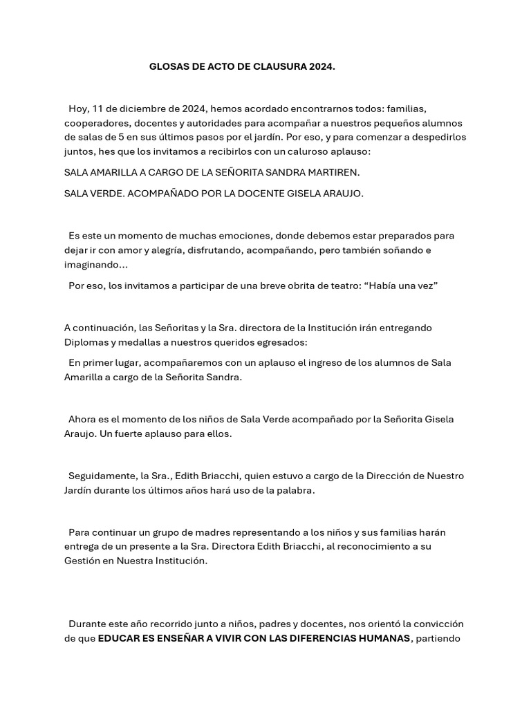 Glosas de Acto de Clausura 2024 | PDF