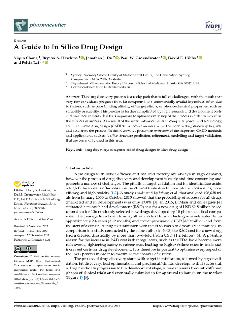 A Guide To in Silico Drug Design | PDF | Sequence Alignment | Docking (Molecular)