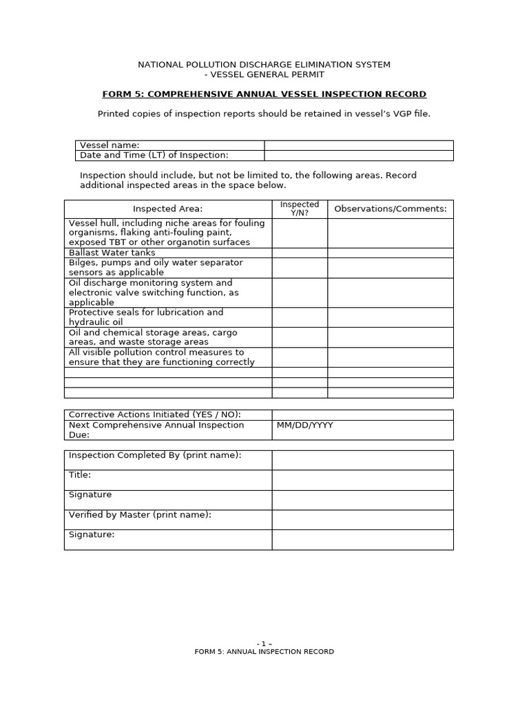 FORM 5 Annual Inspection Report Form | PDF