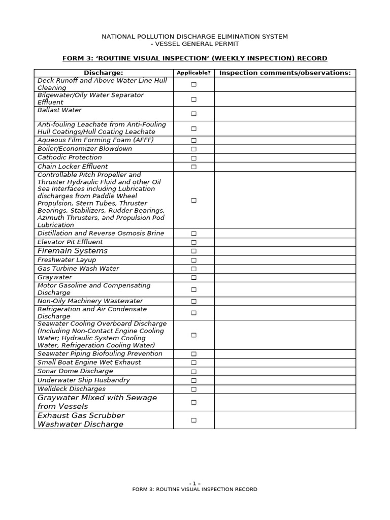 FORM 3 - Weekly 'Routine Visual Inspection' Checklist | PDF
