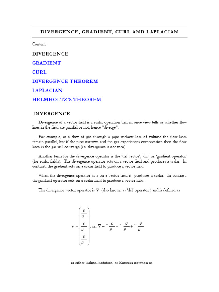 Fields - Divergent, Gradient, Curl & Laplacian | PDF | Divergence | Multivariable Calculus