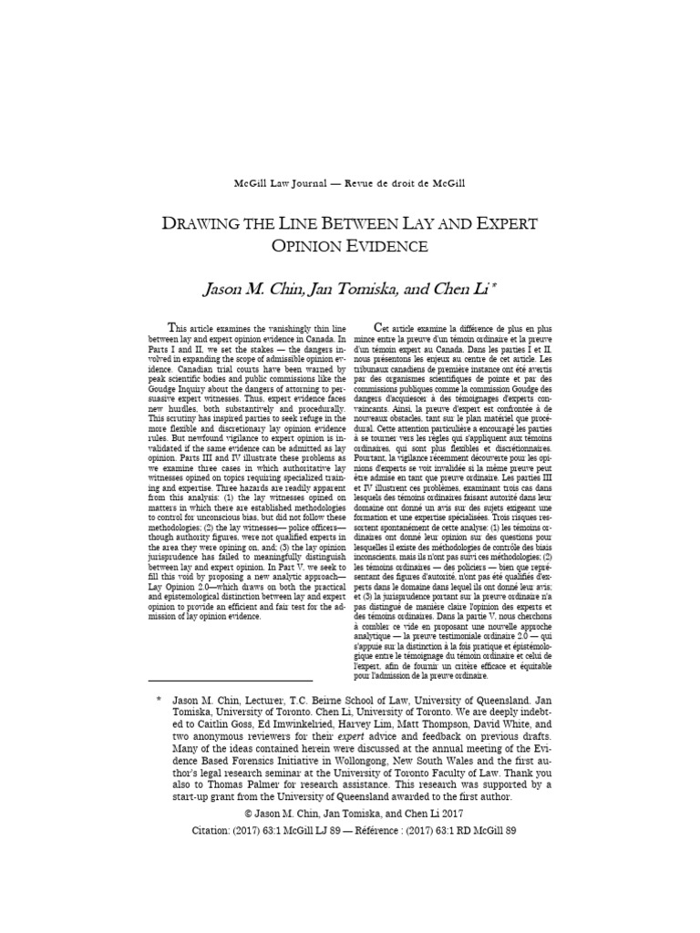 Drawing The Line Between Lay and Expert Opinion Evidence | PDF | Expert ...