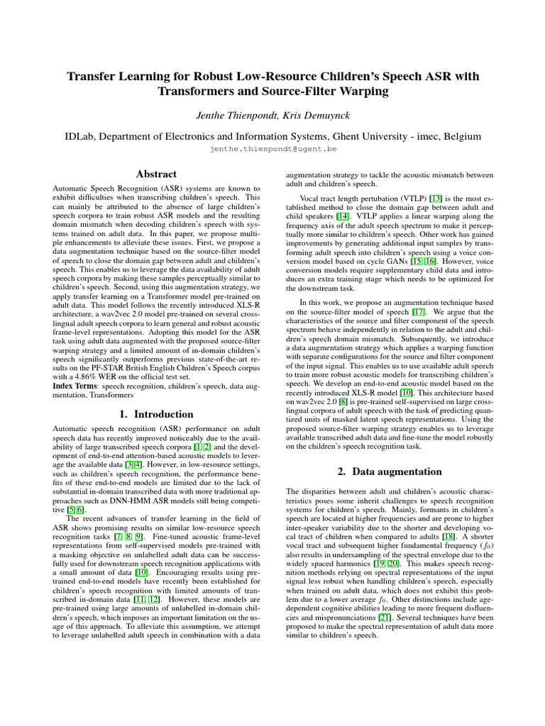 Transfer Learning for Robust Low-Resource Children’s Speech ASR with ... Transfer Learning for Robust Low-Resource Children’s Speech ASR with ...