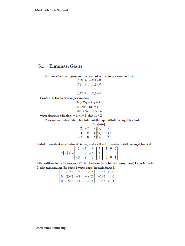 SPL (Eliminasi Gauss, Gauss-Jordan) | PDF | Numerical Analysis ...