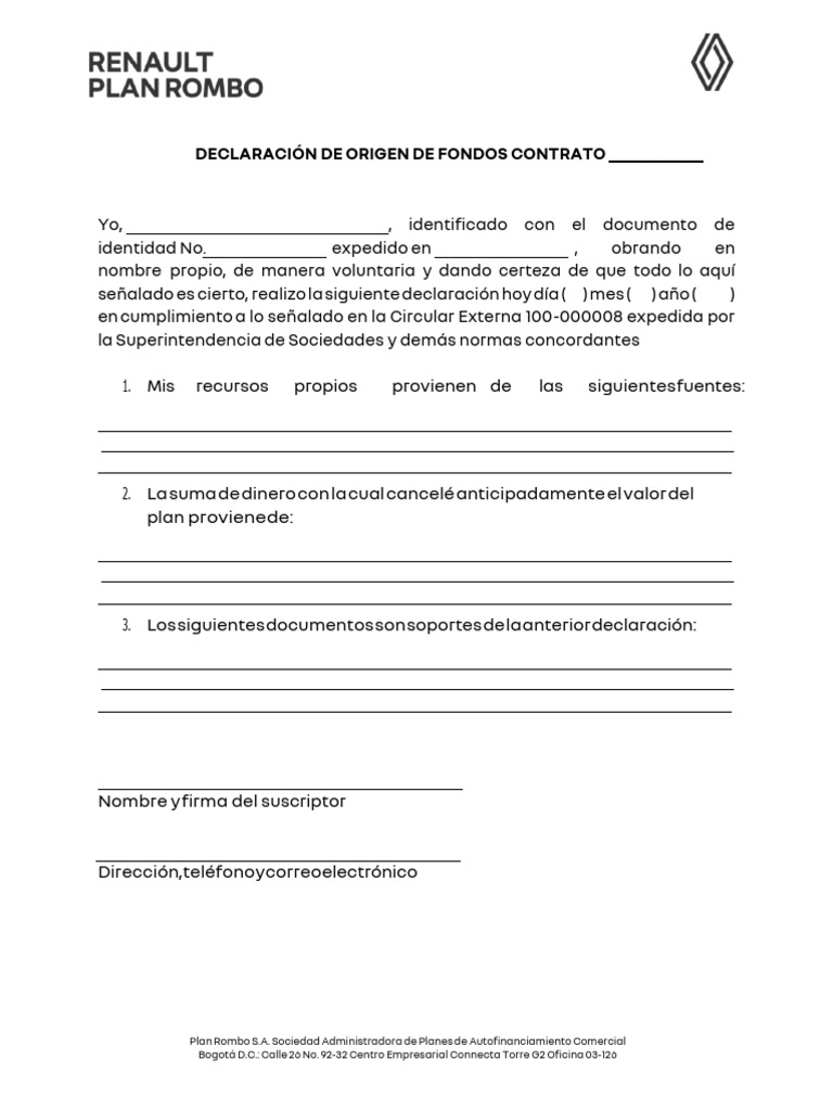 Declaración de Origen de Fondos 2024 | PDF