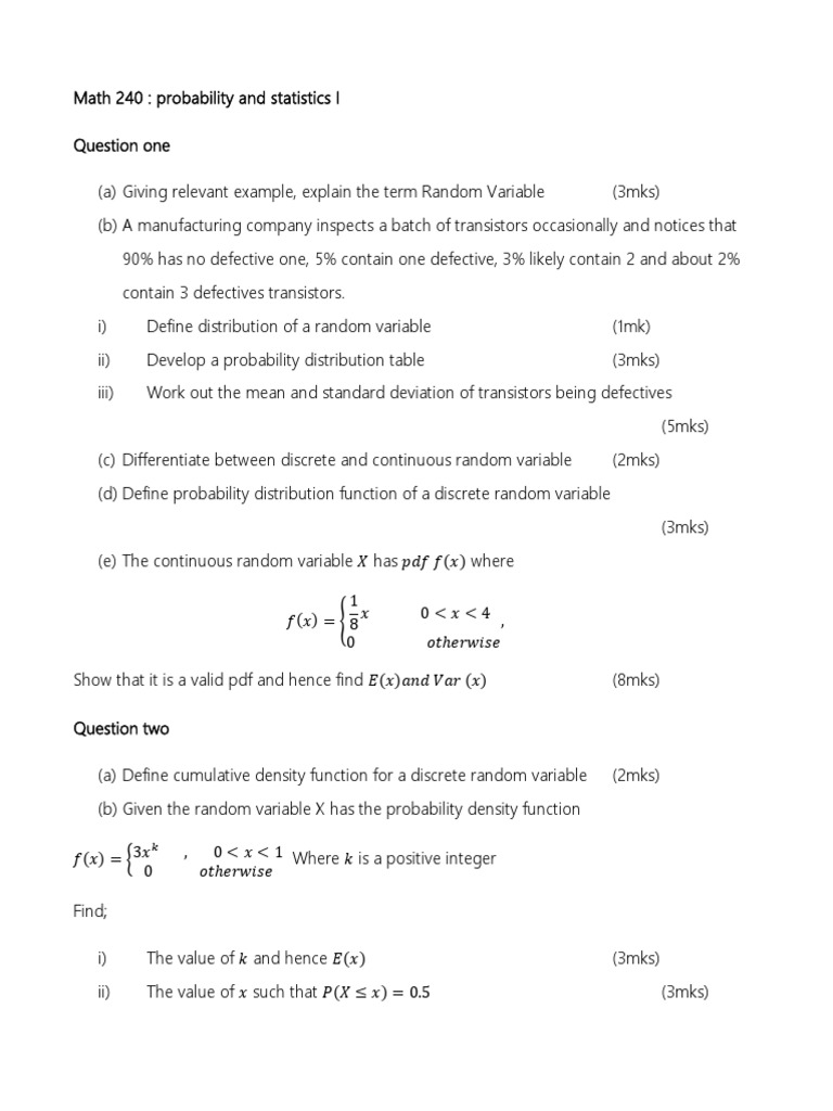 MATH 240-4 | PDF | Probability Distribution | Probability Density Function MATH 240-4 | PDF | Probability Distribution | Probability Density Function