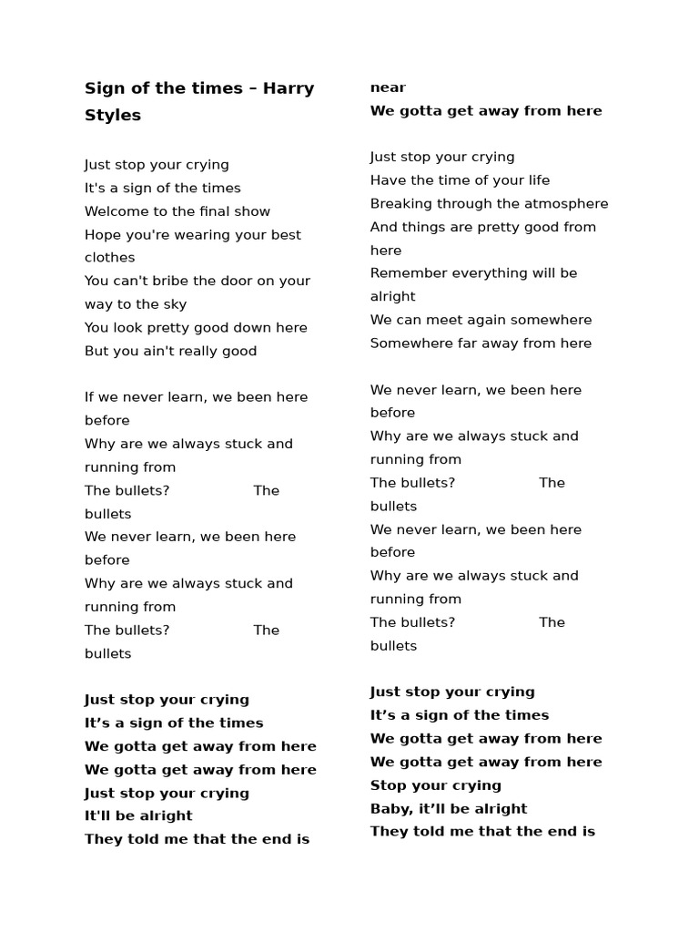 Sign of the Times: Lyrics Overview | PDF