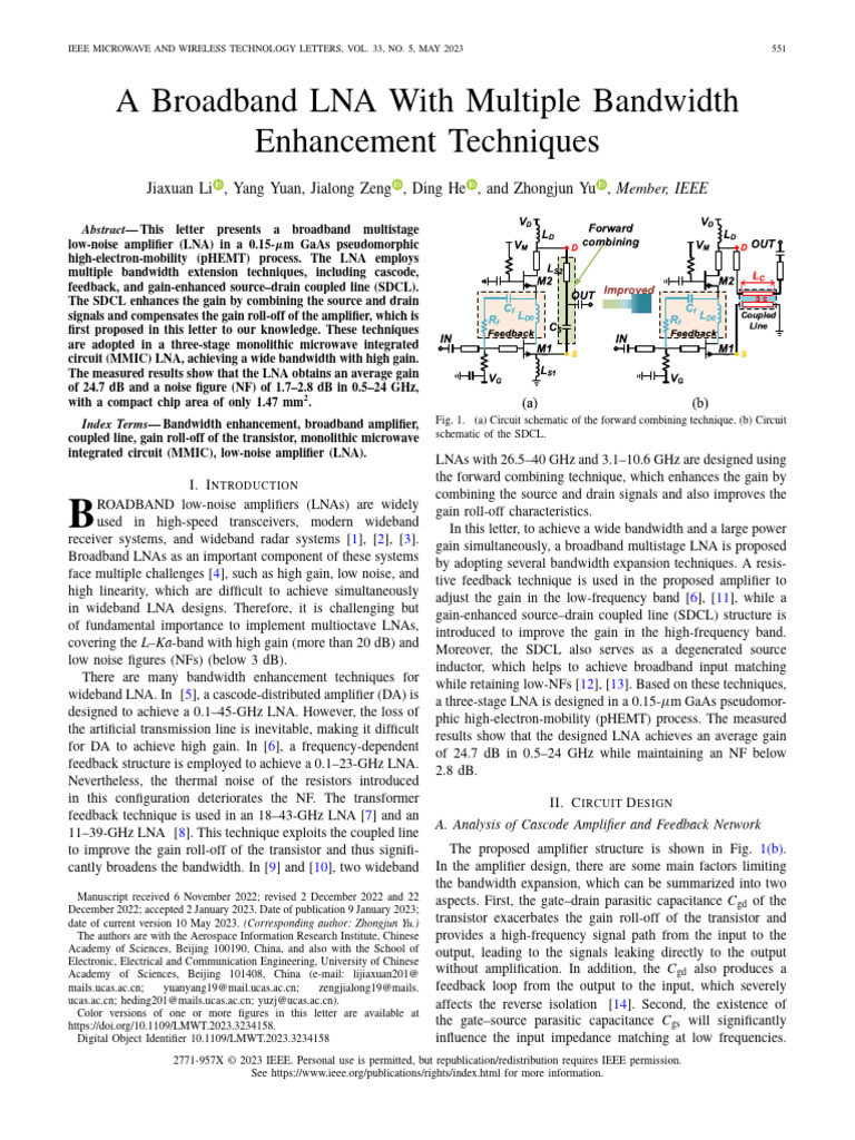 A Broadband LNA With Multiple Bandwidth Enhancement Techniques | PDF ...