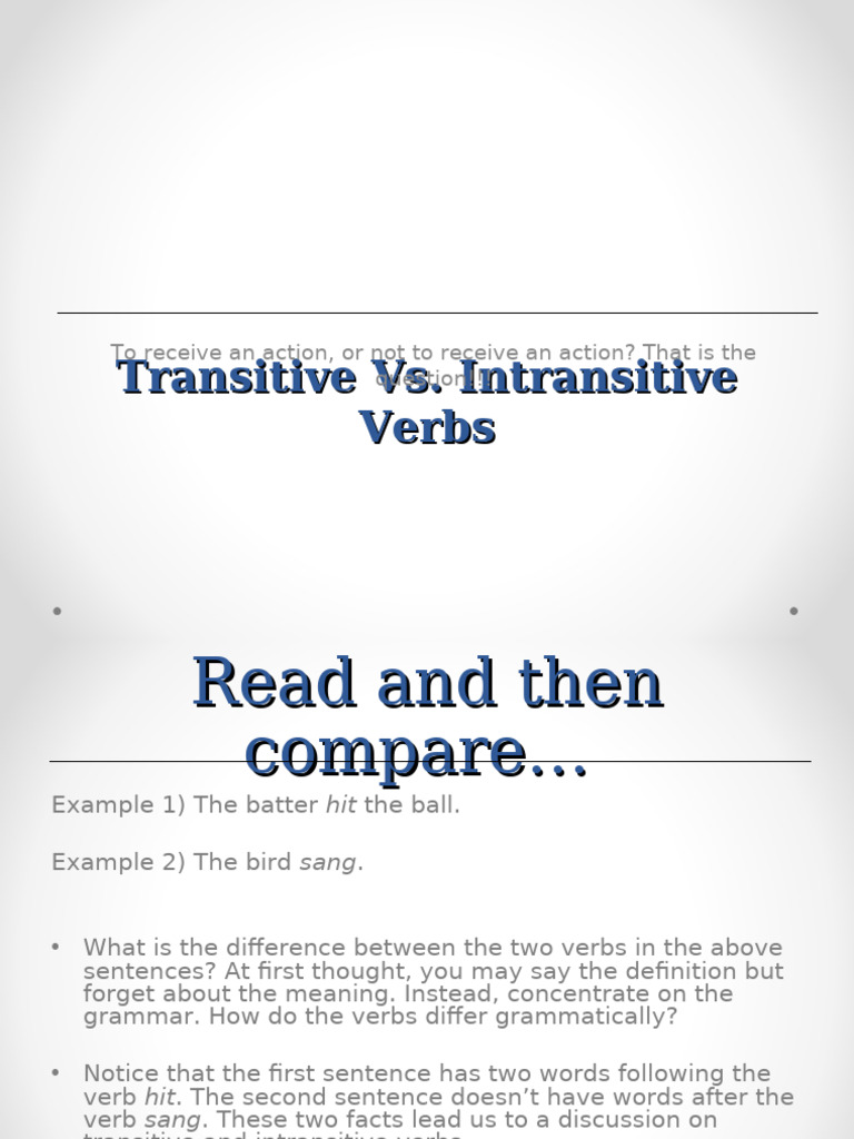 Transitive vs Intransitive Verbs | PDF