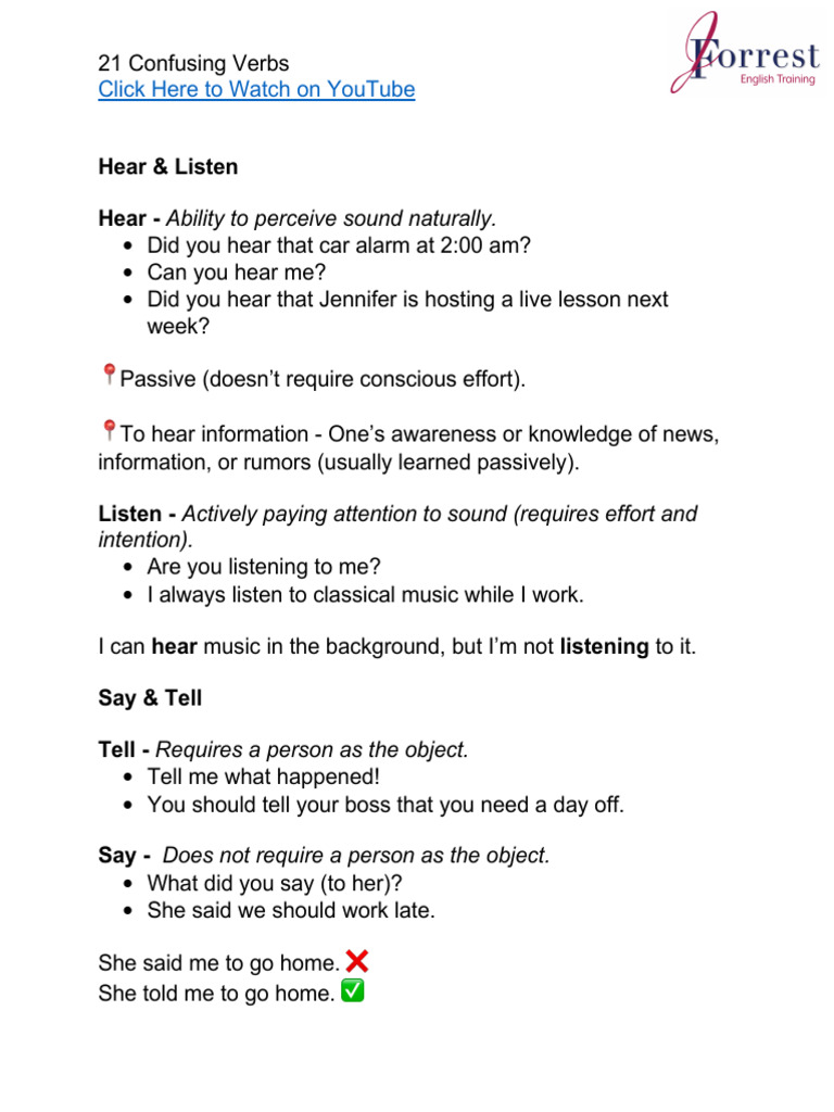 21 Confusing Verbs by JForrest English | PDF | English Language ...