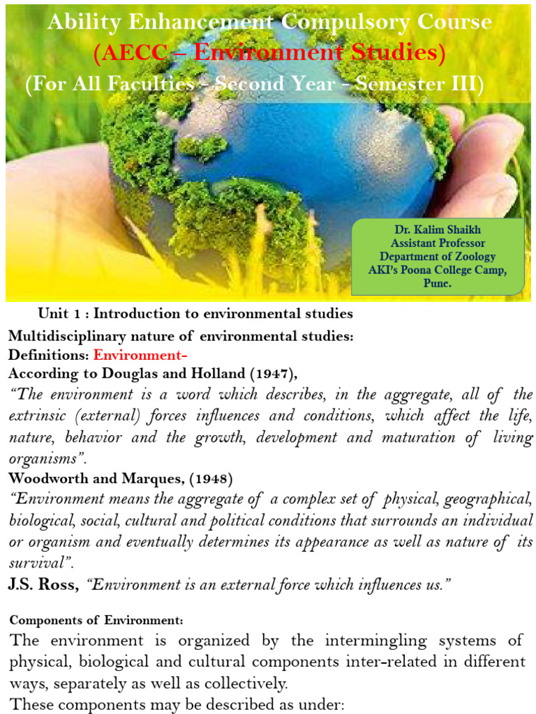 Unit 1 Introduction To Environmental Studies | PDF | Earth | Sustainability