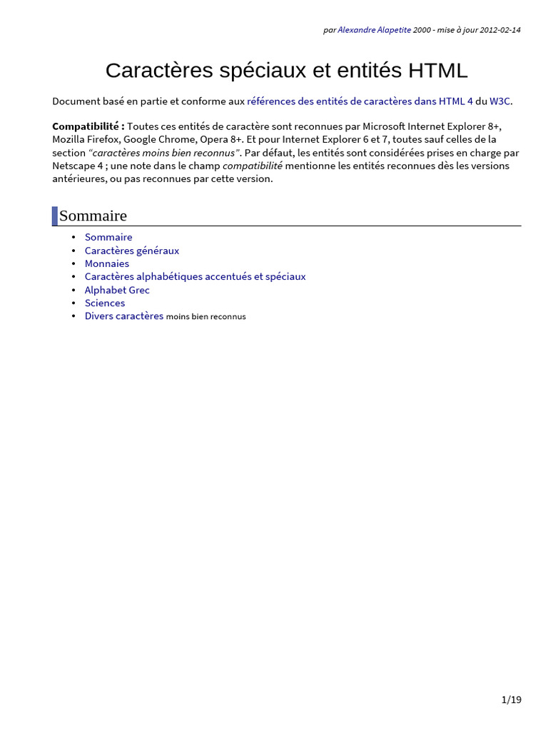 Caracteres Speciaux HTML | PDF | Guillemet | Internet Explorer