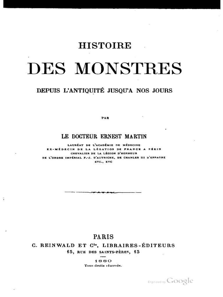 Histoire Des Monstres Depuis L'antiquite Jusqu'a Nos Jour | PDF