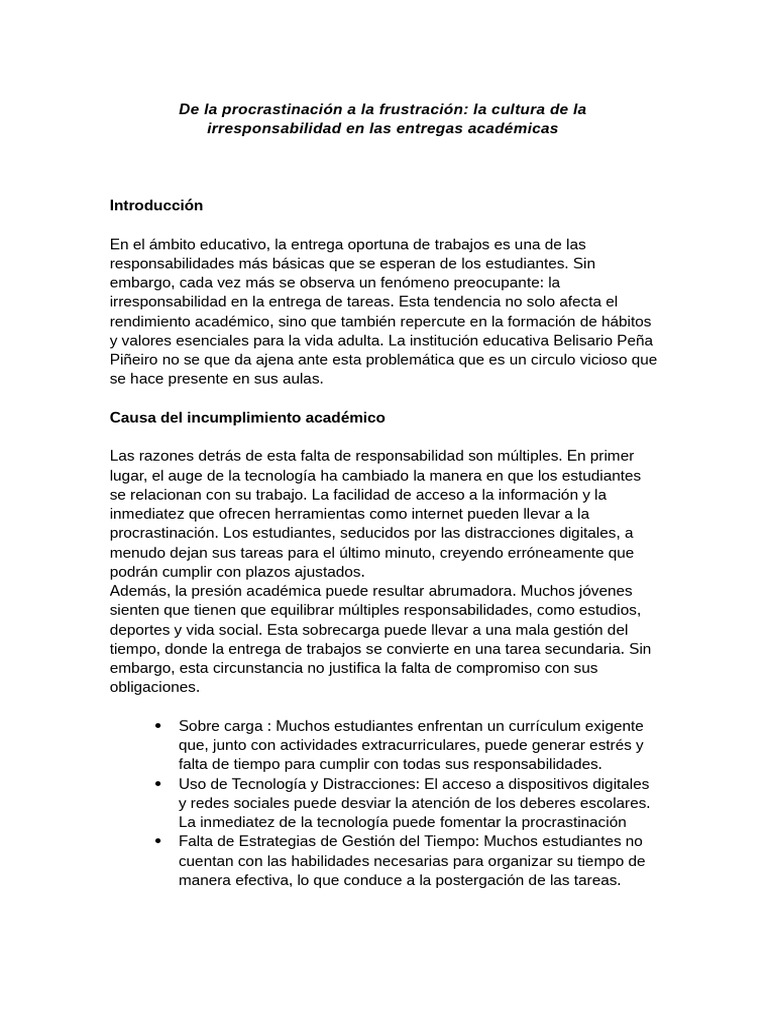 Irresponsabilidad Académica y Procrastinación | PDF | Motivación ...