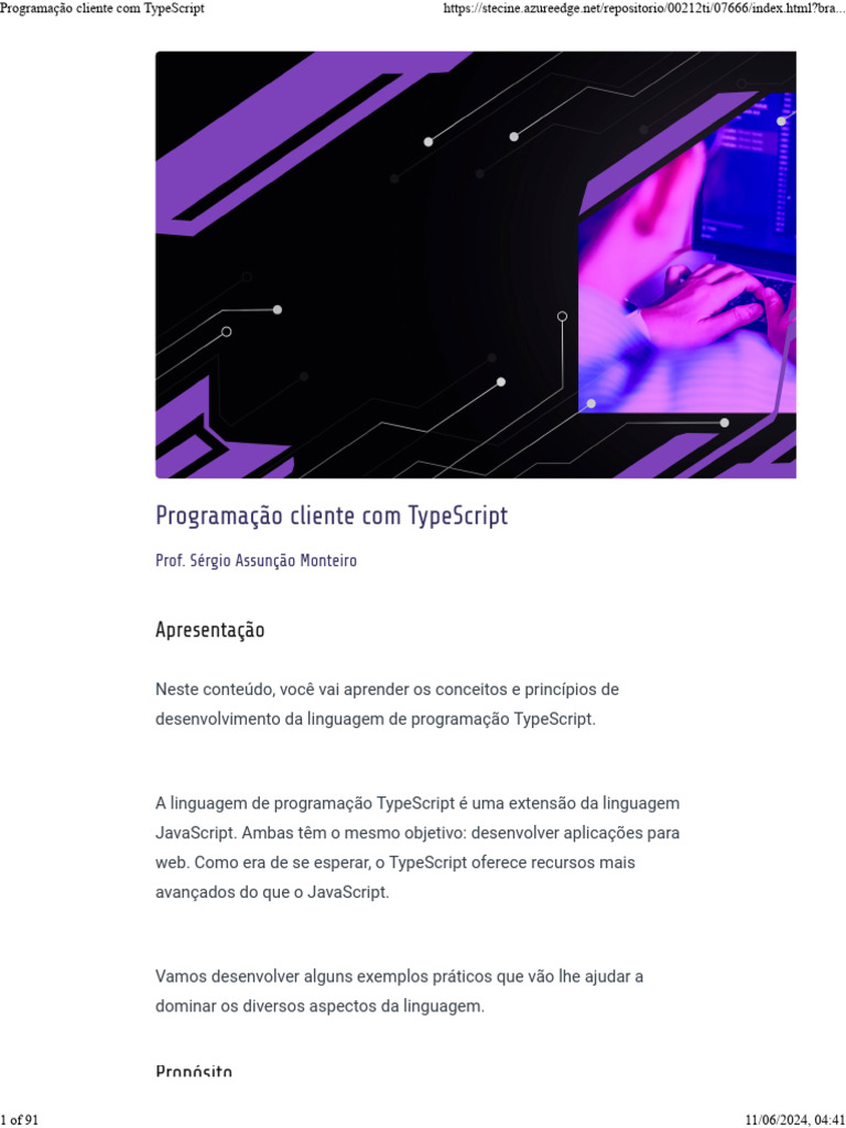 4-Programação cliente com TypeScript | PDF | Script Java | Linguagem de ...