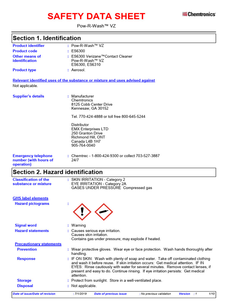 ES6300, ES6310 - Canada (CA) SDS HPR 2015 - English (US) | PDF ...