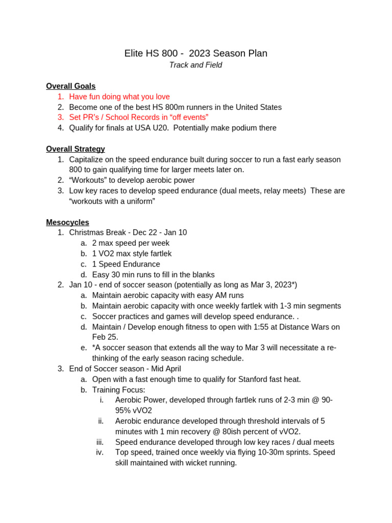 Elite HS 800m Season Plan | PDF | Formula Racing Series | Motorsport ...