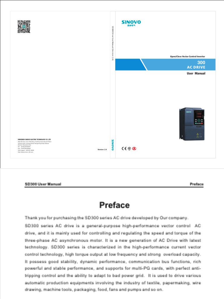 Manual of Sd300 Closed Loop Vector Control VFD | PDF | Electric Motor ...