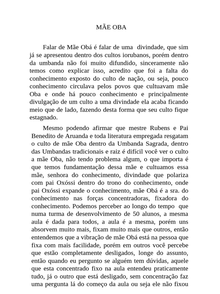 MÃE OBA | PDF | Conhecimento