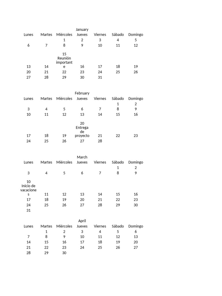 Calendario y Datos Final | PDF