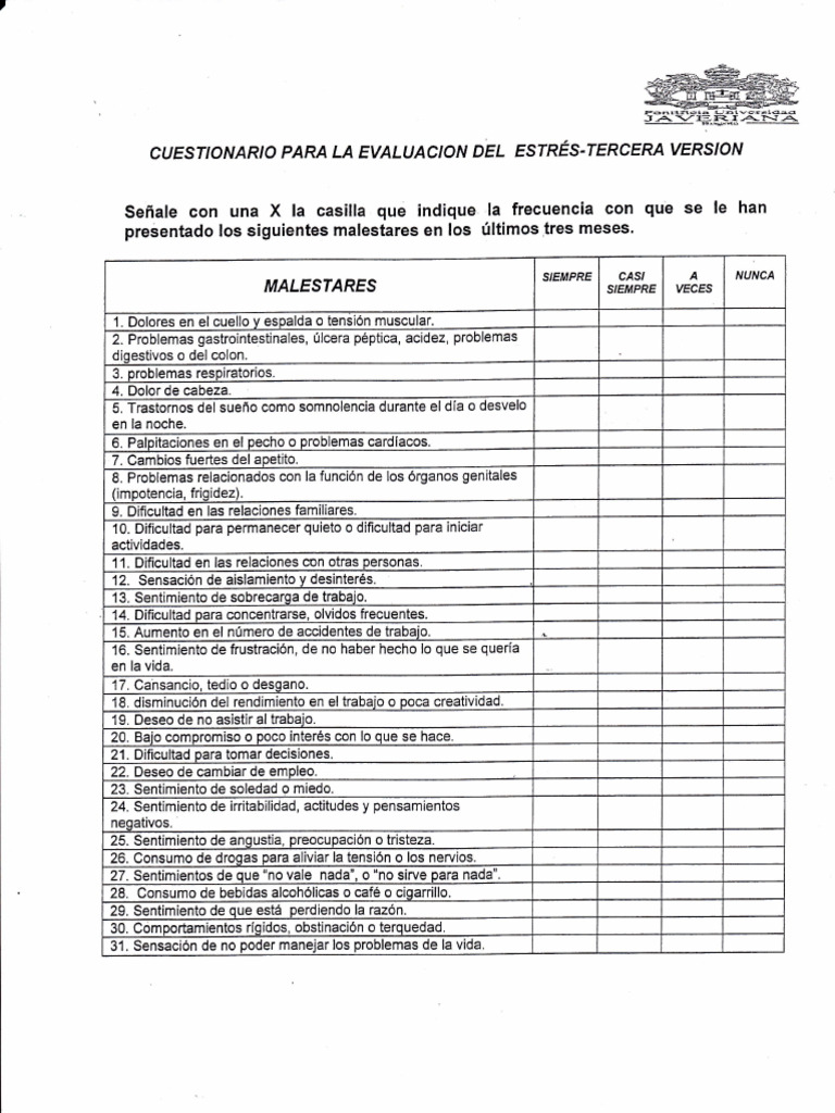 Cuestionario de Evaluación del Estrés | PDF