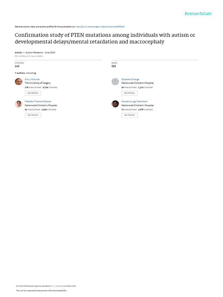 Confirmation Study of PTEN Mutations Among Individuals with Autism ...