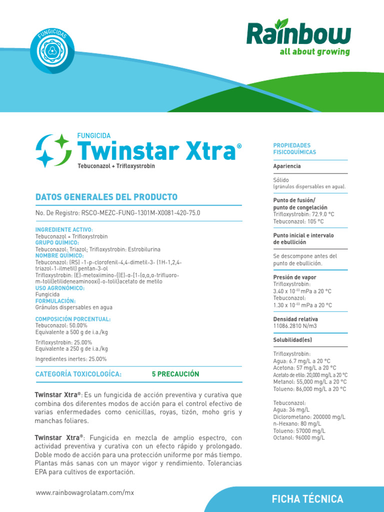 TWINSTAR XTRA (Tebuconazole 50 + Trifloxystrobin 25 WG) | PDF | Plantas | Agua